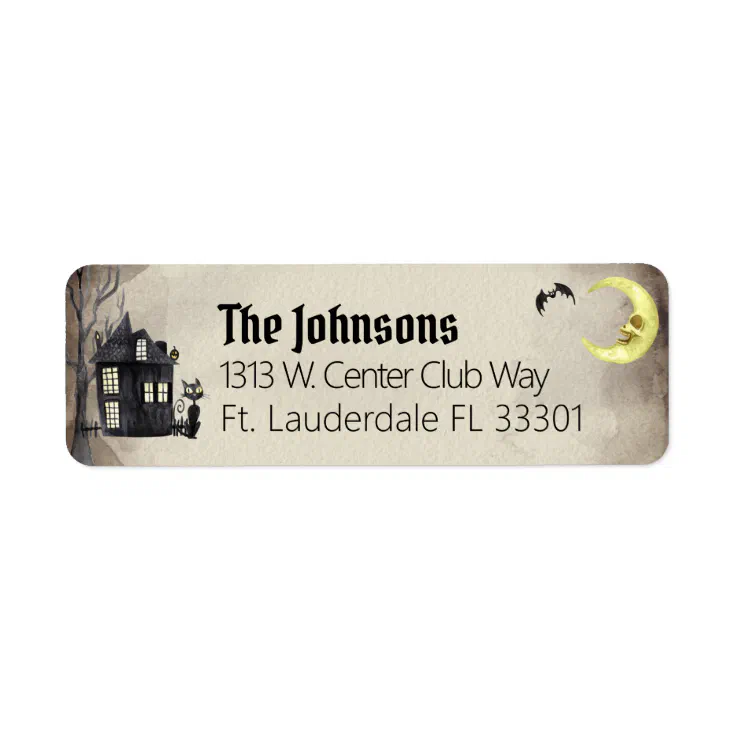 Haunted House Spooky Halloween Black Cat Address Label | Zazzle