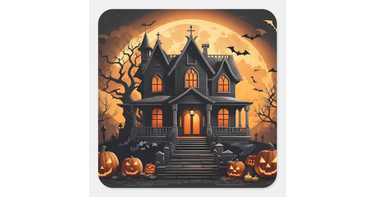 Haunted house square sticker | Zazzle