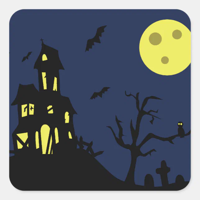 Haunted House Square Sticker | Zazzle