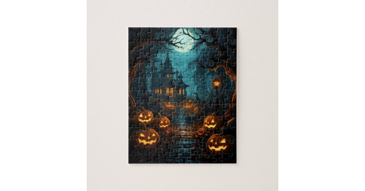 Haunted House Under Moonlit Halloween Jigsaw Puzzle | Zazzle