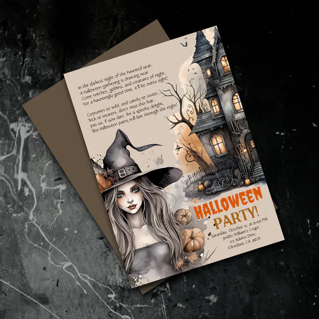 Haunted House | Witch Halloween Poem Invitation | Zazzle
