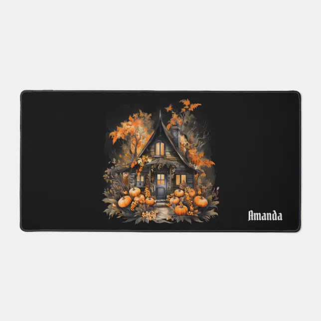Haunted House with Pumpkins Halloween Desk Mat | Zazzle