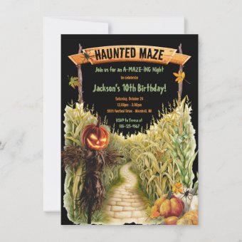 Haunted Maze Halloween Fall Birthday Party Invitation | Zazzle