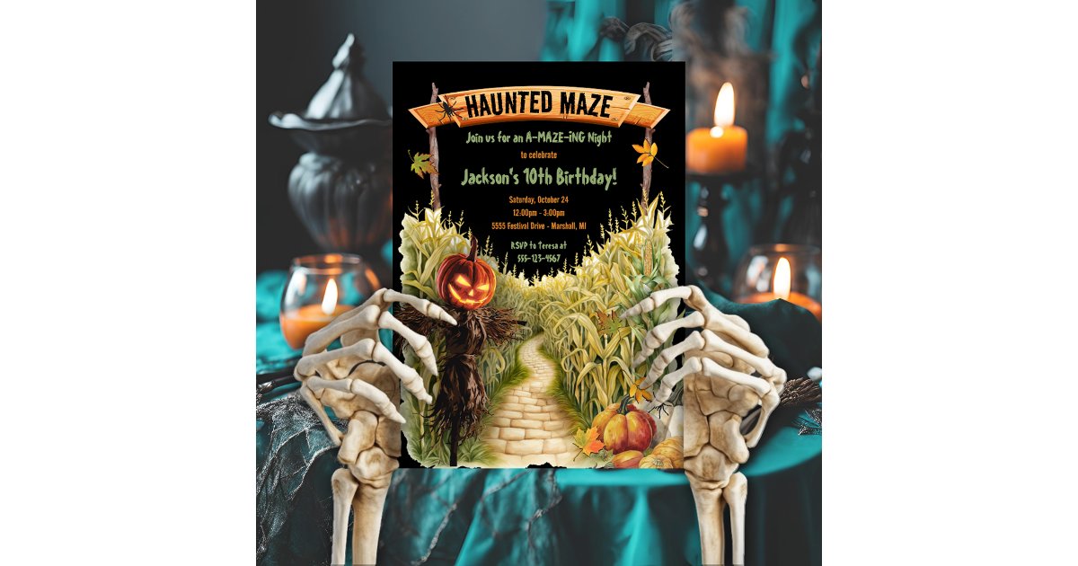 Haunted Maze Halloween Fall Birthday Party Invitation | Zazzle