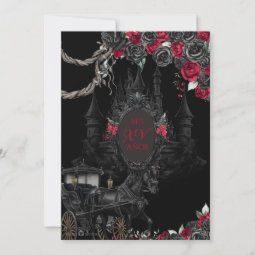 Haunted Quinceanera Black Roses Red Halloween Invitation | Zazzle