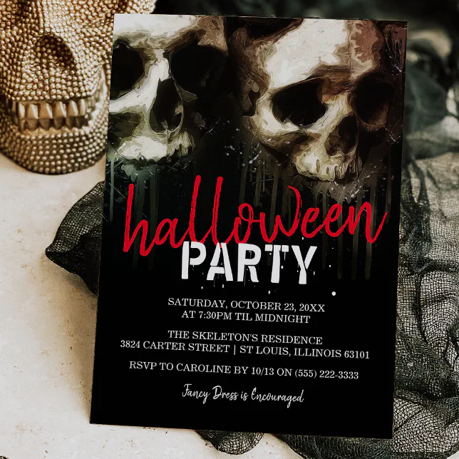 Haunting Skull Faces Halloween Party Invitation | Zazzle