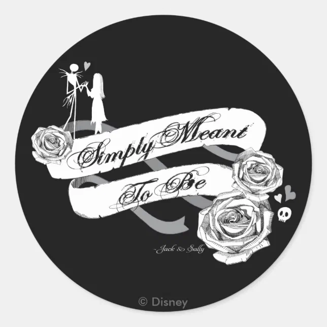 Hauntingly Jack & Sally "Simply Meant To Be" Classic Round Sticker | Zazzle