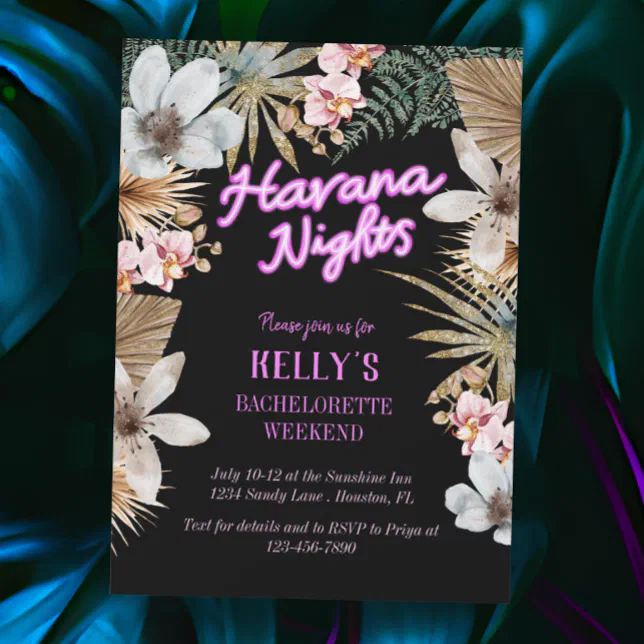 Havana Nights Neon Cuban Bachelorette Weekend Invitation | Zazzle