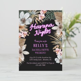 Havana Nights Neon Cuban Bachelorette Weekend Invitation | Zazzle