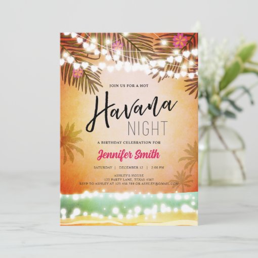 Havana Nights Night in Havana Beach Party Birthday Invitation | Zazzle