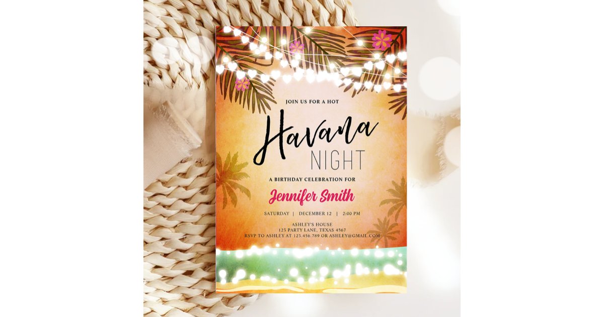 Havana Nights Night in Havana Beach Party Birthday Invitation | Zazzle