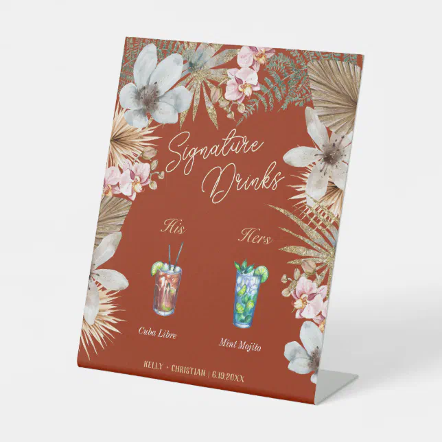 Havana Nights Tropical Cuban Signature Drinks Pedestal Sign | Zazzle