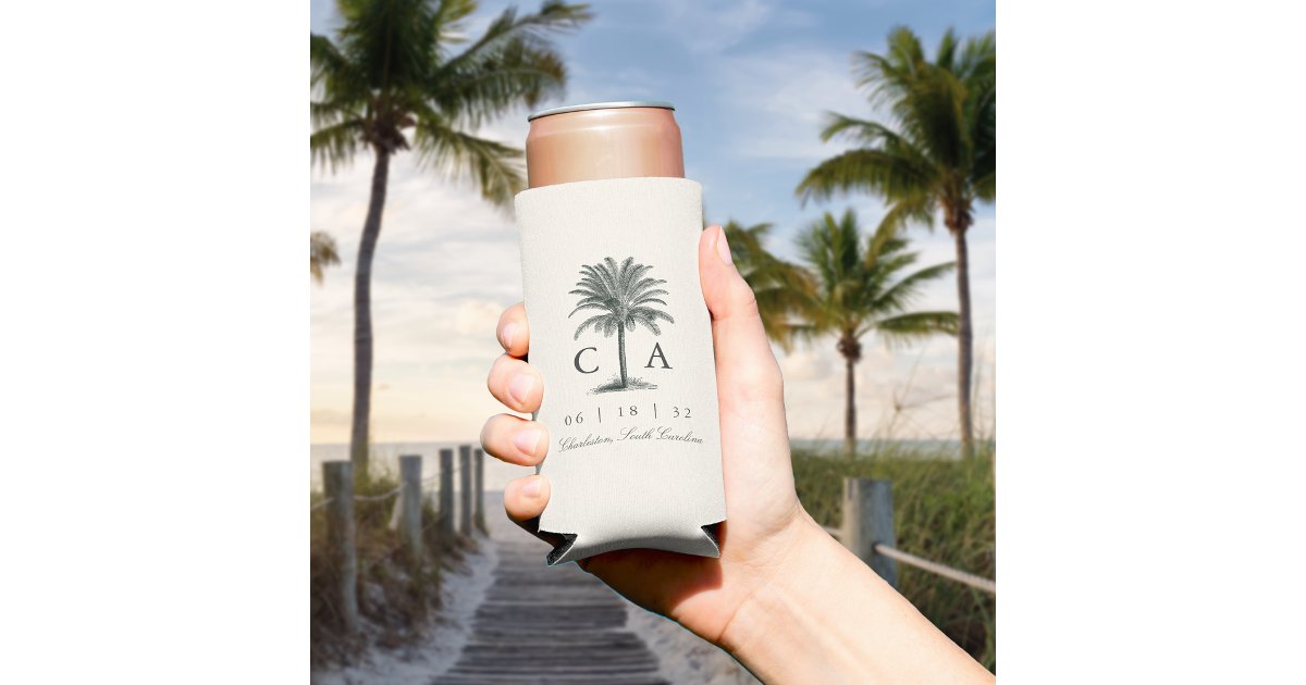 Havana Palm | Vintage Palm Tree Wedding Seltzer Can Cooler | Zazzle