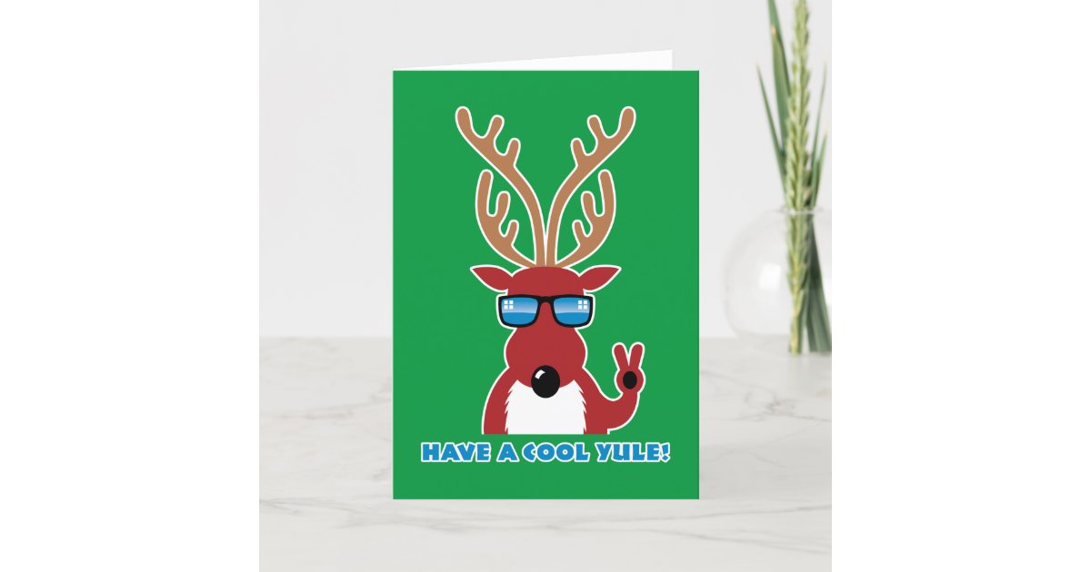 Have a Cool Yule! Reindeer wearing shades Holiday Card | Zazzle