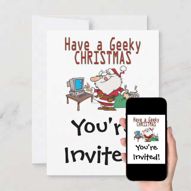 have a geeky christmas santa computer tech invitation | Zazzle
