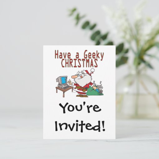 have a geeky christmas santa computer tech invitation | Zazzle