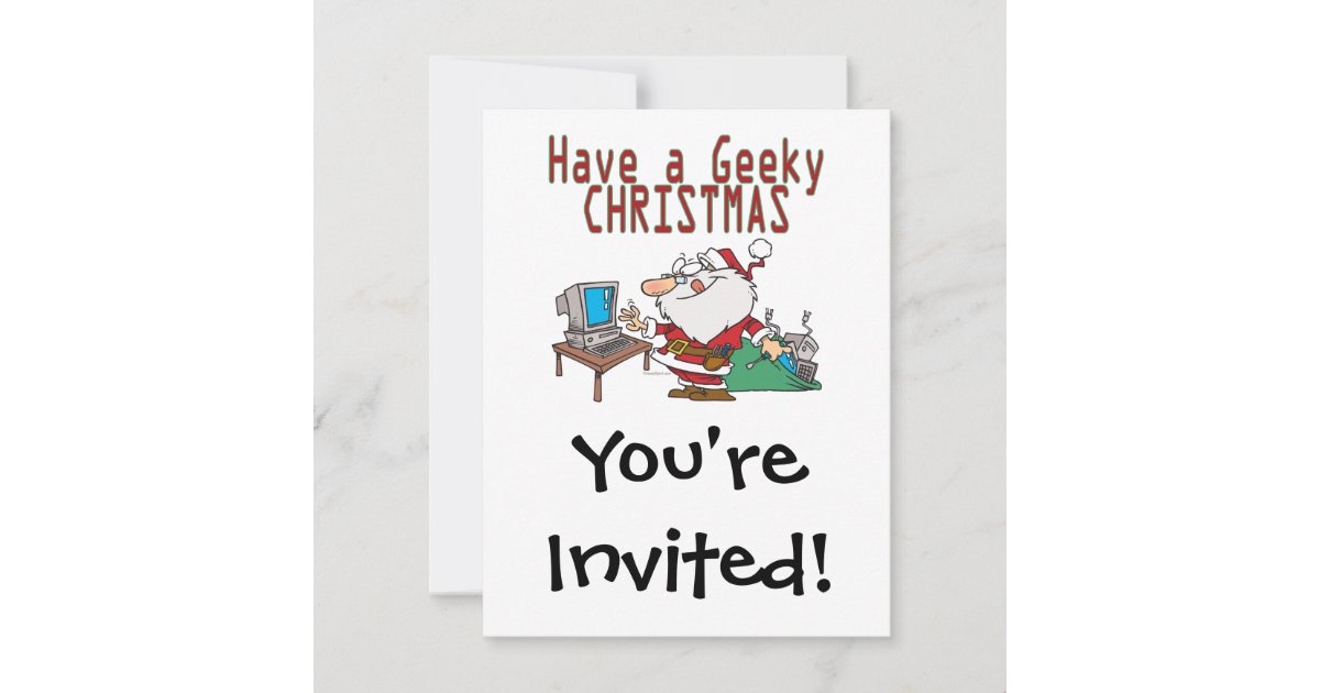 have a geeky christmas santa computer tech invitation | Zazzle