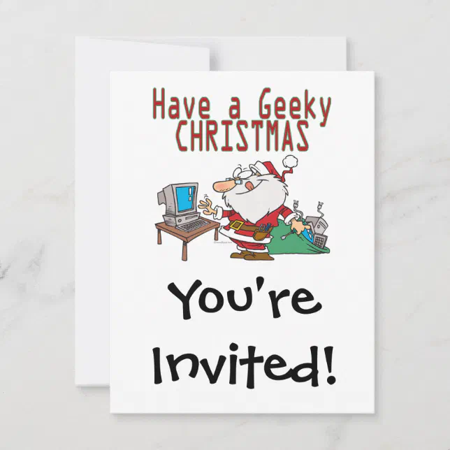have a geeky christmas santa computer tech invitation | Zazzle