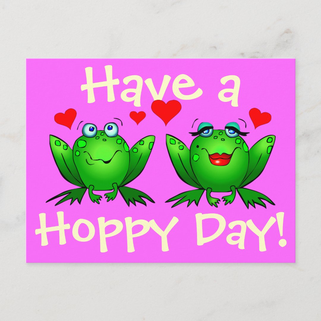 Have a Hoppy Day Happy Cartoon Frogs Postcard | Zazzle