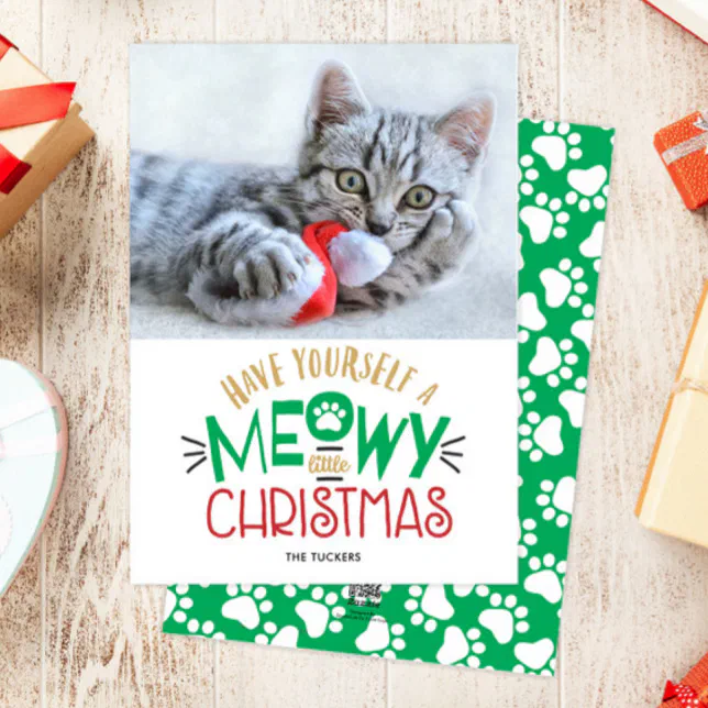 Have a Meowy Little Christmas Pet Cat Photo Holiday Card | Zazzle