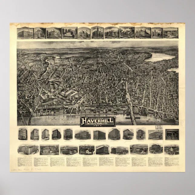 Haverhill Mass. 1914 Antique Panoramic Map Poster | Zazzle