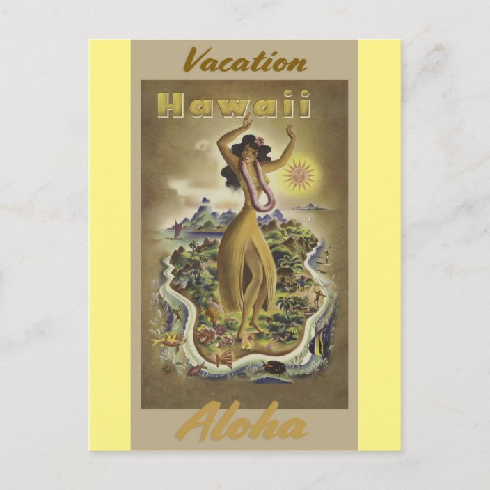 Hawaii Aloha Hula Dancer Vintage Travel Poster Postcard | Zazzle.com