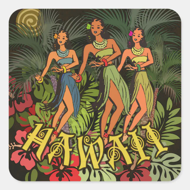 Hawaii Aloha Palm Hula Art Design Square Sticker | Zazzle
