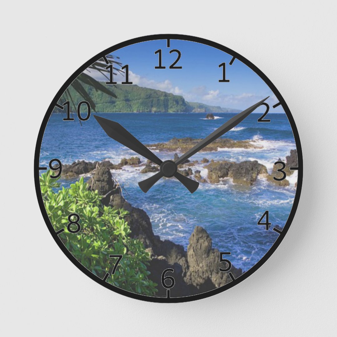 Hawaii Beach Scenery Round Clock | Zazzle