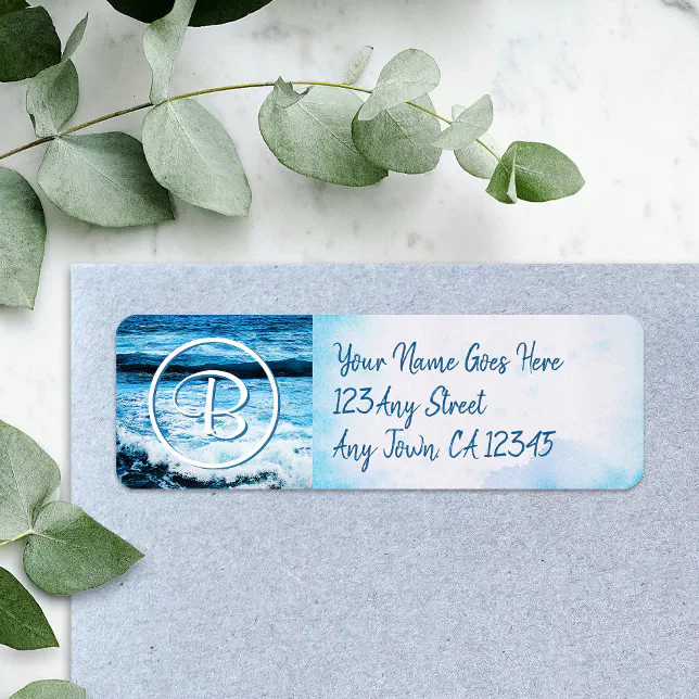 Hawaii blue waves photo custom monogram address label | Zazzle