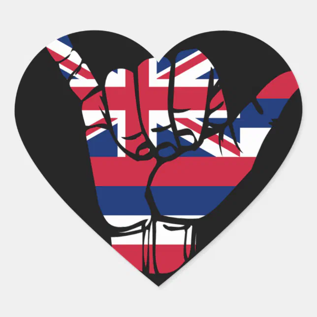Hawaii Flag Shaka Sign Heart Sticker | Zazzle