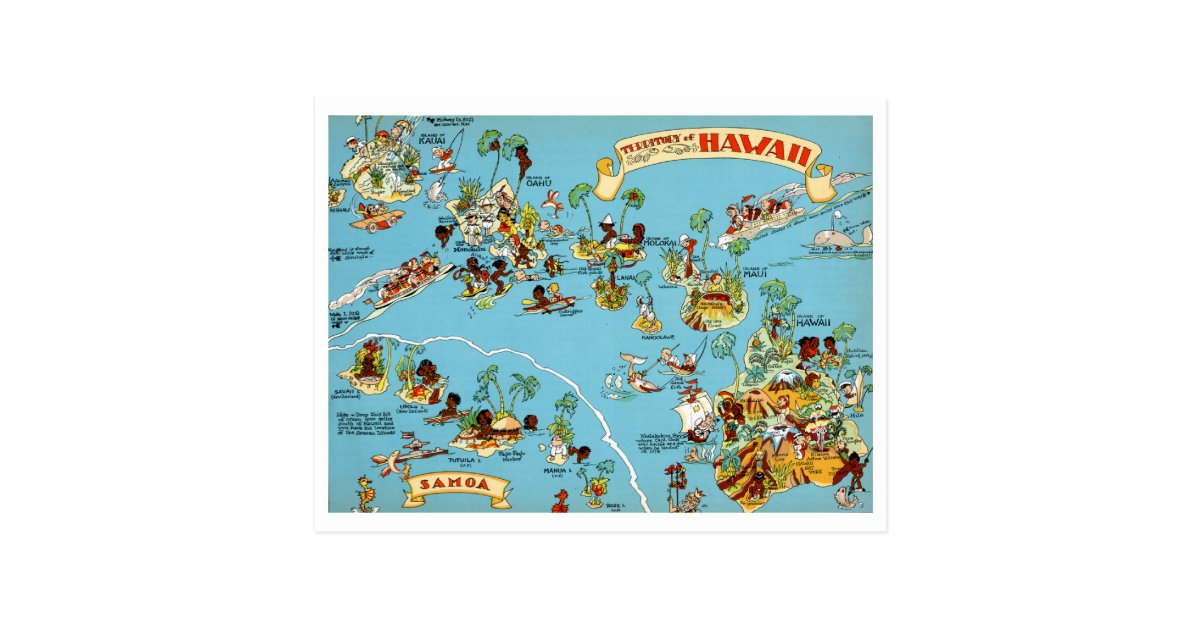 Hawaii Funny Vintage Map Postcard
