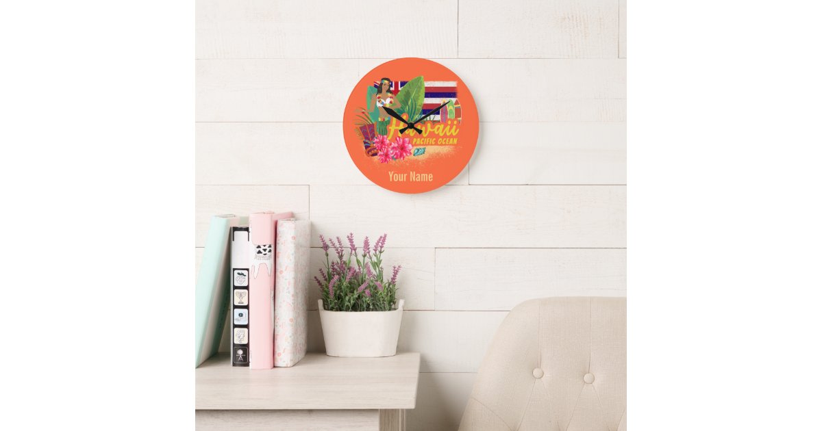 Hawaii Hula Dancer Retro Pacific Vintage Souvenir Large Clock | Zazzle
