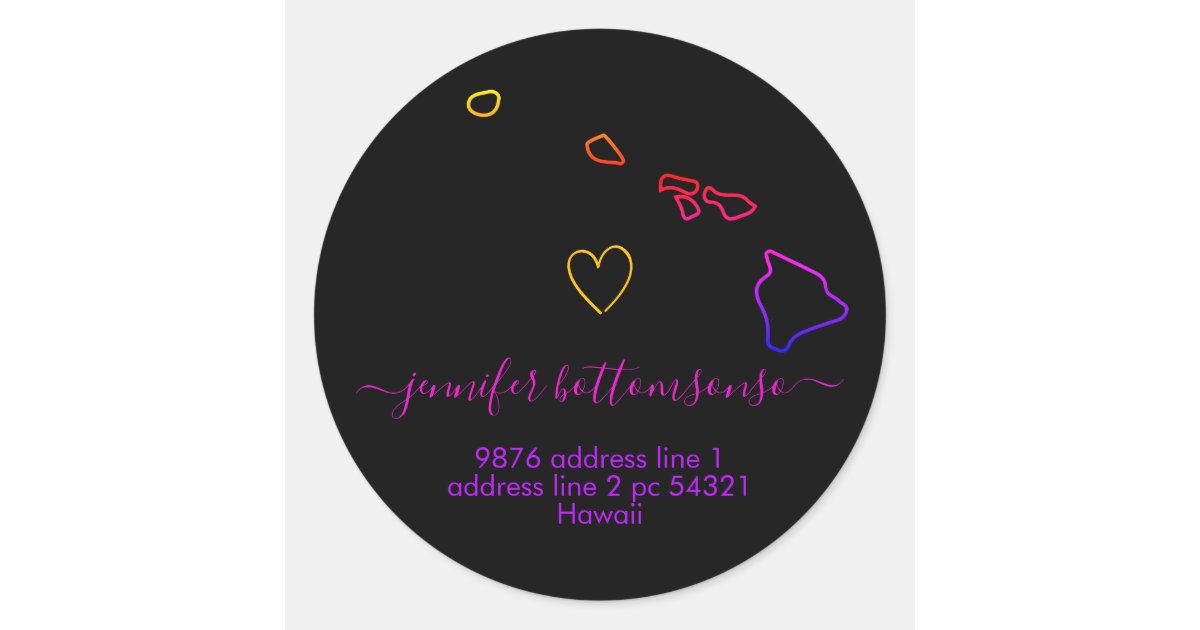 Hawaii return address Signature rainbow Classic Round Sticker | Zazzle