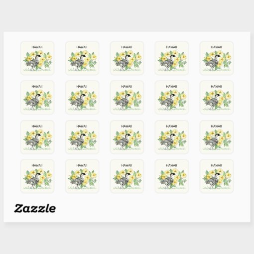 Hawaii State Bird and Flower Square Sticker | Zazzle