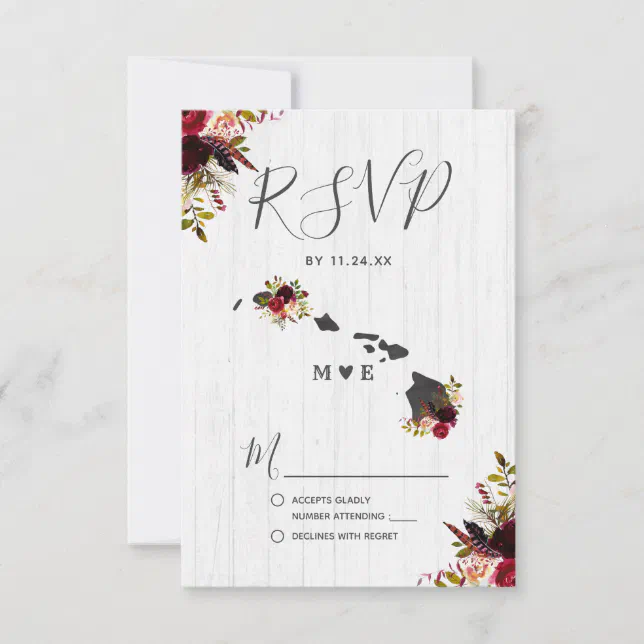 Hawaii State Destination Rustic Wedding RSVP Card | Zazzle