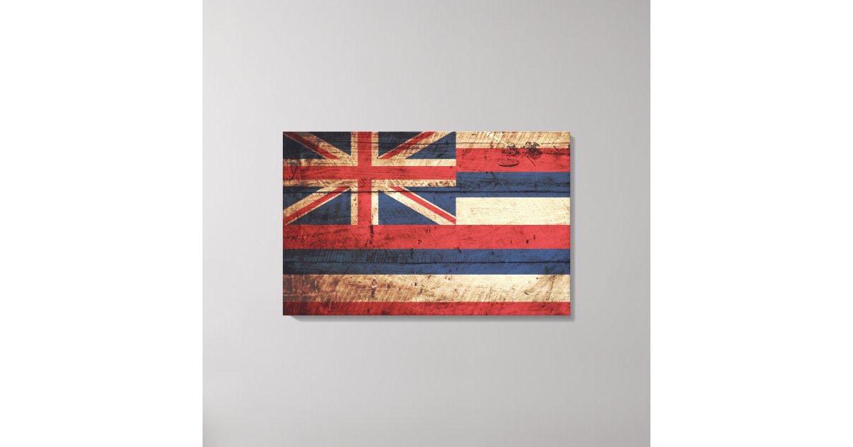 Hawaii State Flag on Old Wood Grain Canvas Print | Zazzle