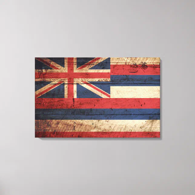 Hawaii State Flag on Old Wood Grain Canvas Print | Zazzle