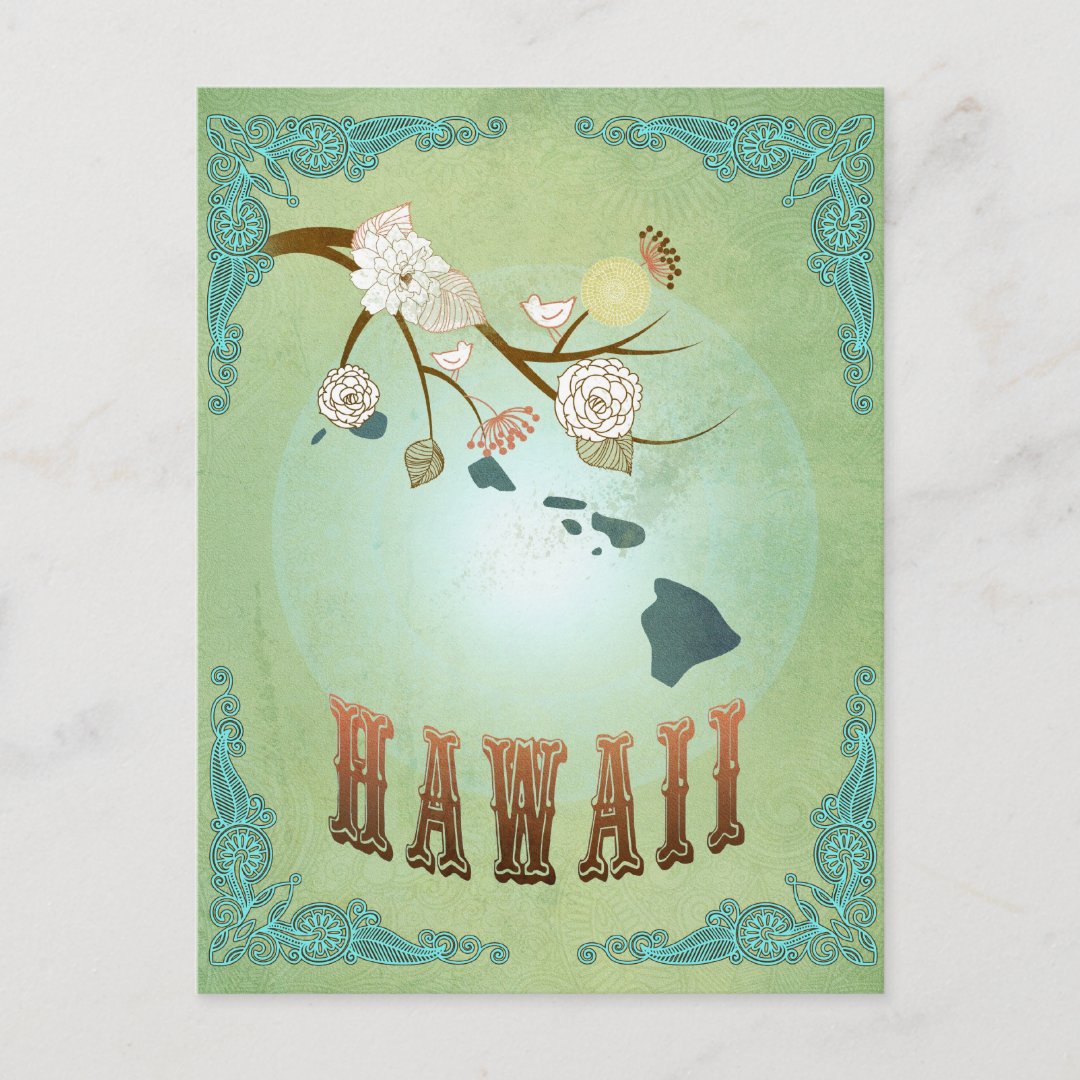 Hawaii State Map – Green Postcard | Zazzle