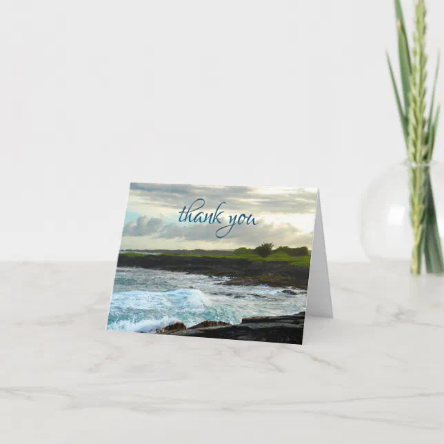 Hawaii Tropical Black Sand Beach Bold Waves Script Thank You Card | Zazzle