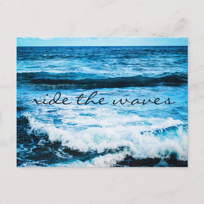 Hawaii Tropical Blue Ocean Ride the Waves Script Postcard | Zazzle.com