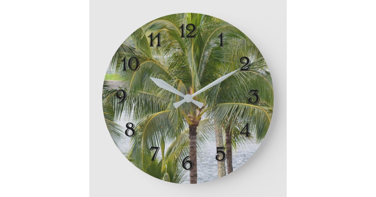 Hawaii Tropical Palm Trees Large Clock | Zazzle