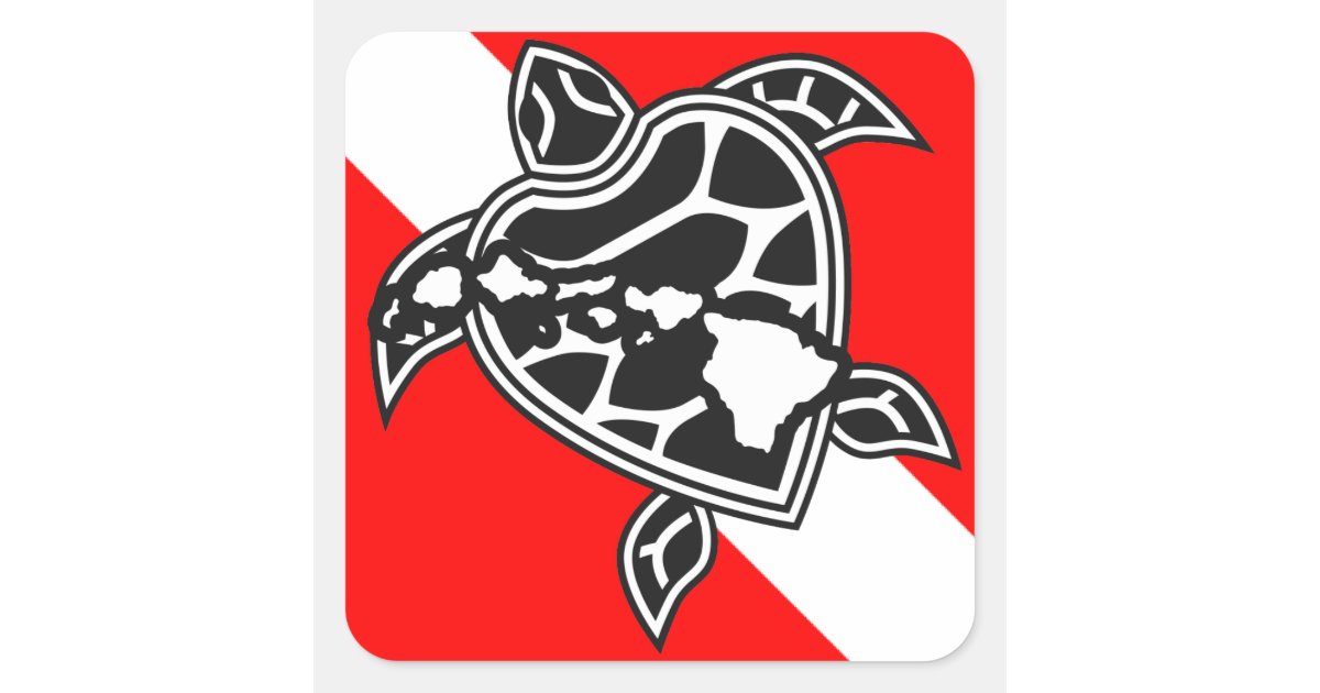 Hawaii Turtle Dive Flag Square Sticker | Zazzle