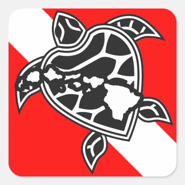 Hawaii Turtle Dive Flag Square Sticker | Zazzle