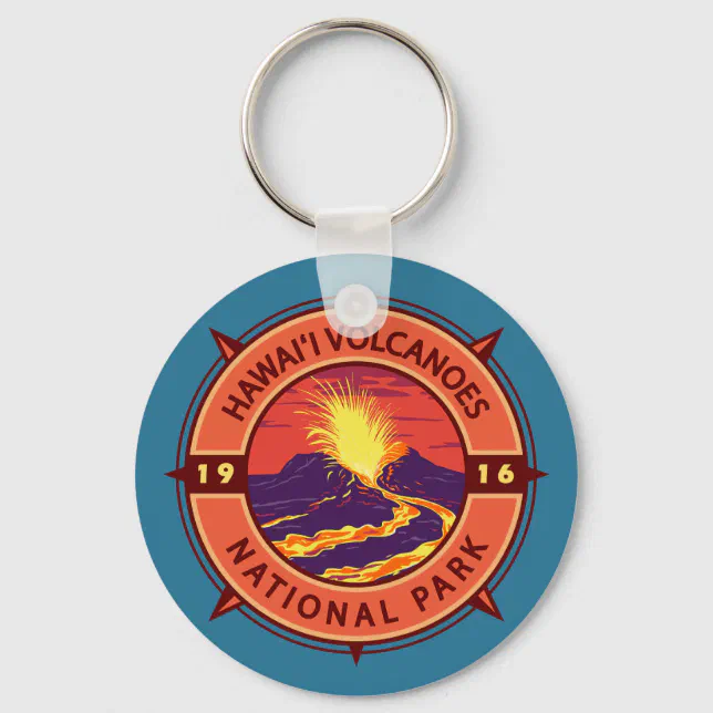 Hawaii Volcanoes National Park Retro Compass Keychain | Zazzle