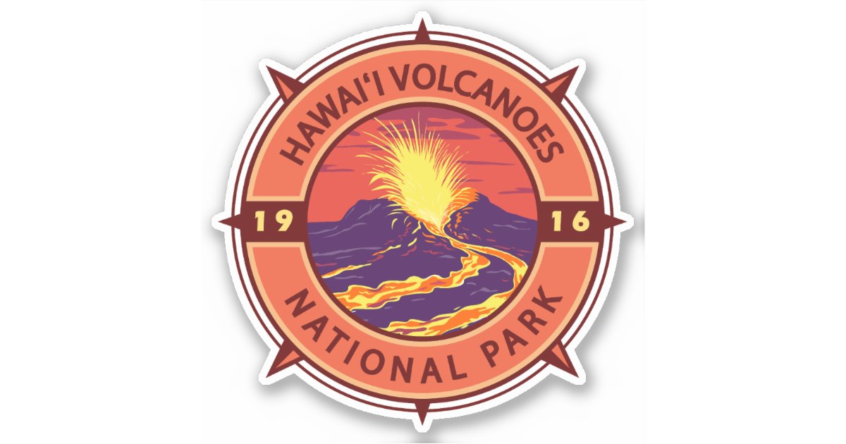 Hawaii Volcanoes National Park Retro Compass Sticker | Zazzle