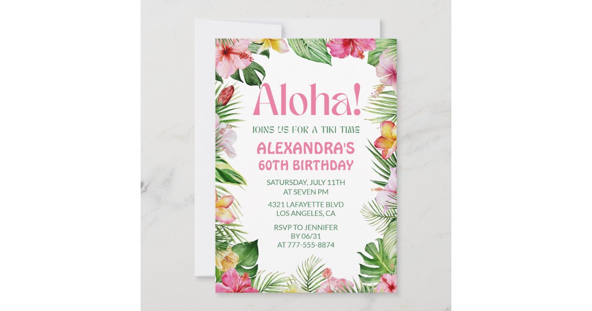 Hawaiian 60th birthday invitation Tropical Flowers | Zazzle