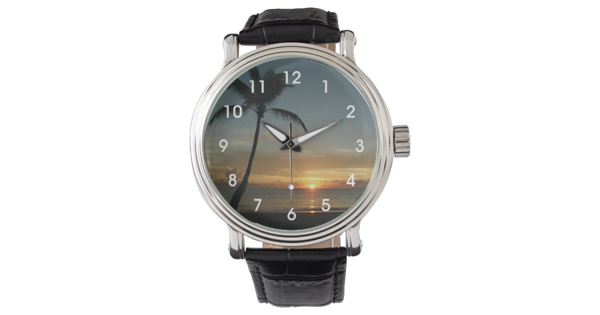 Hawaiian Beach Sunset Wrist Watch | Zazzle
