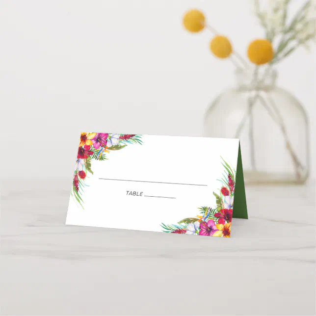 Hawaiian Bright Tropical Floral Wedding Place Card | Zazzle
