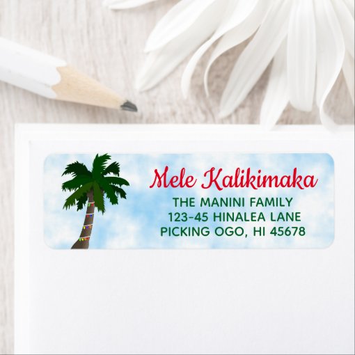 Hawaiian Christmas Return Address Labels Palm Tree | Zazzle