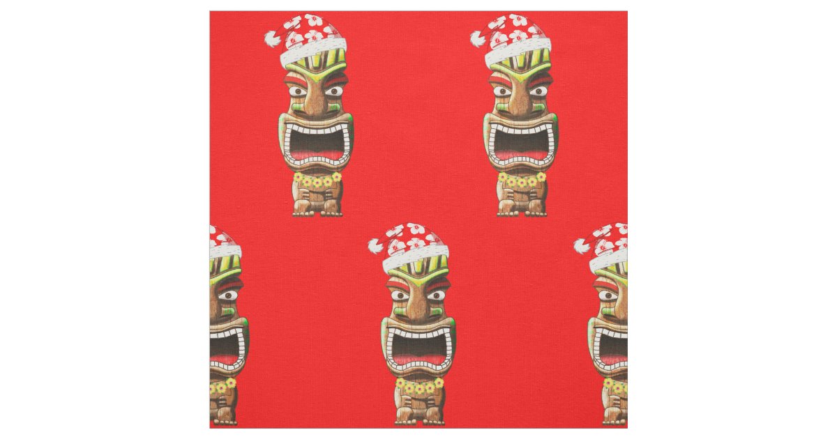 Hawaiian Christmas Santa Tiki Fabric | Zazzle